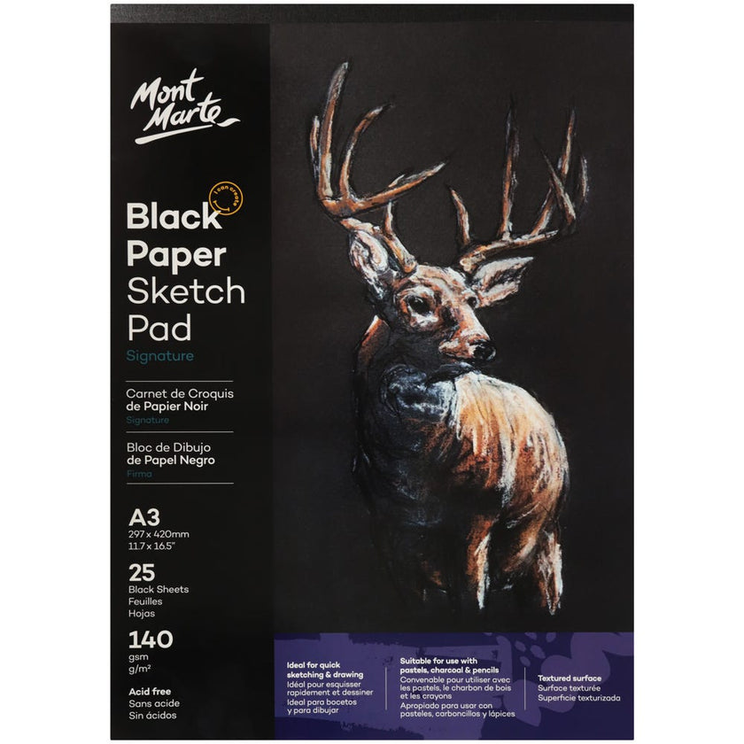 MM Black Paper Sketch Pad 25 sheet 140gsm A3 – LUMINO